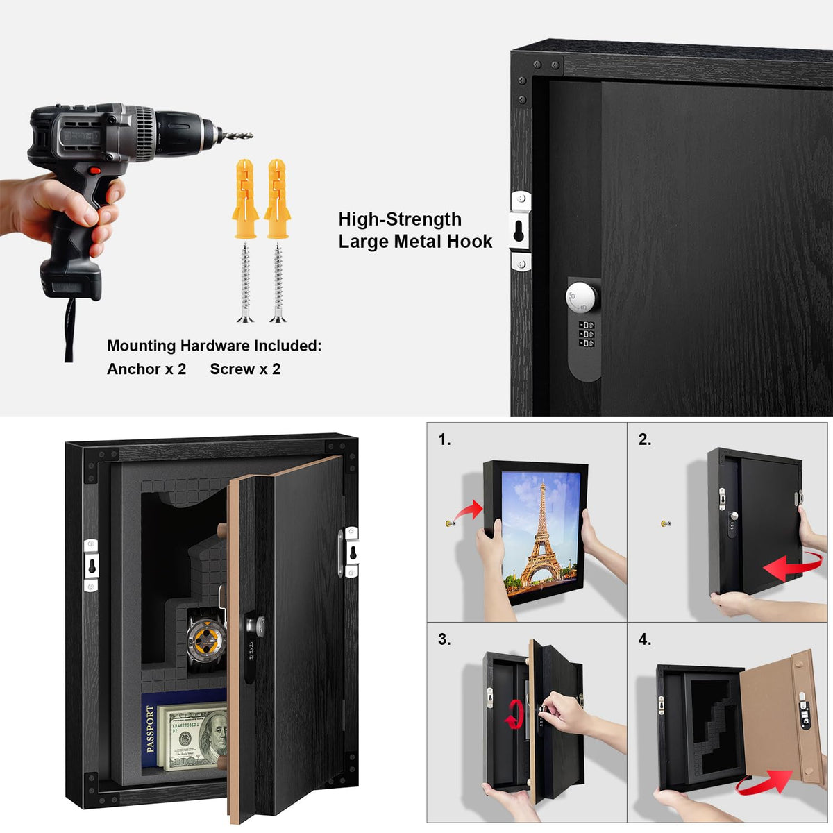 Hidden Picture Frame Safe – Large, Custom Foam, 11x14", Black