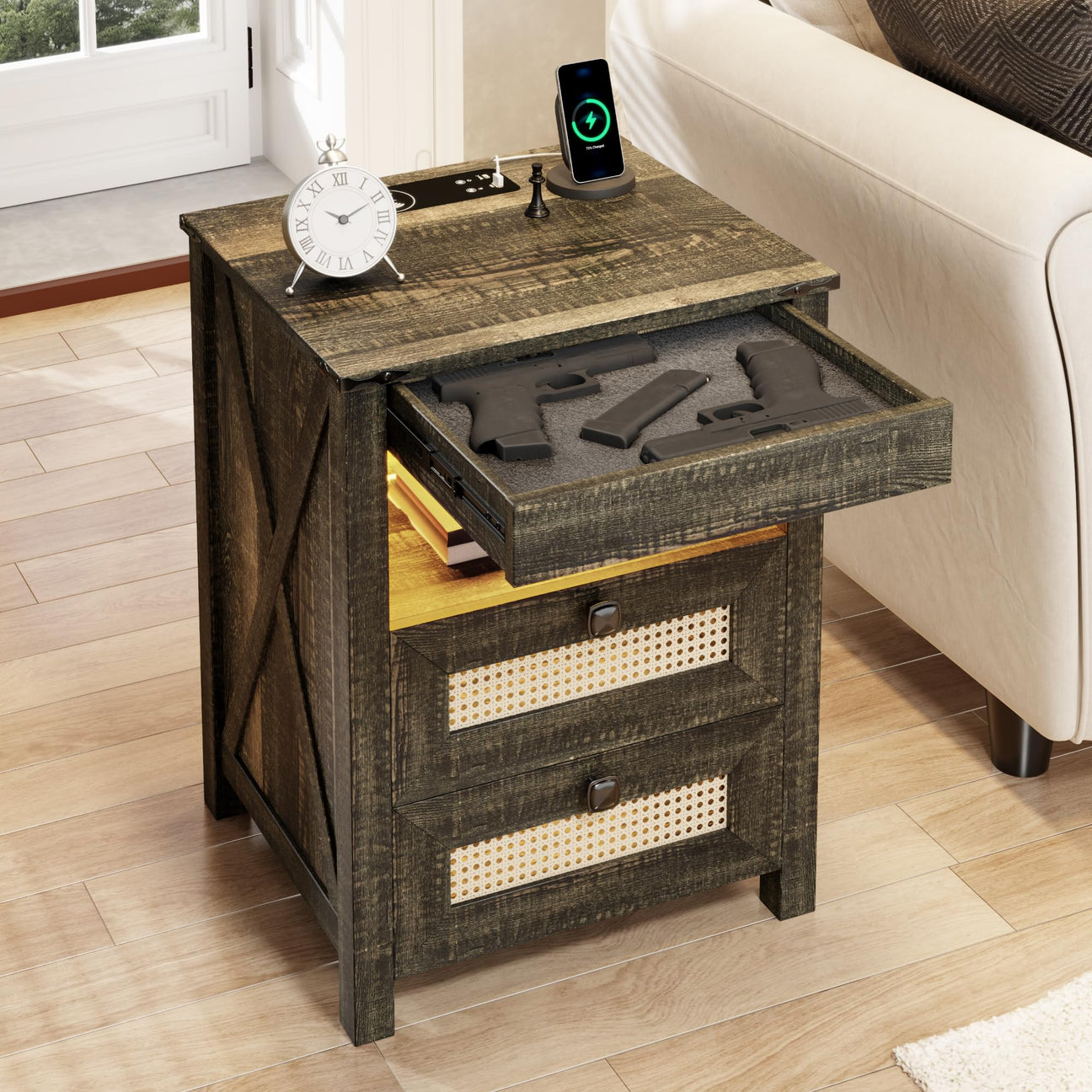 Night Stand with Gun Drawer Concealment Furniture | Secret Stashing