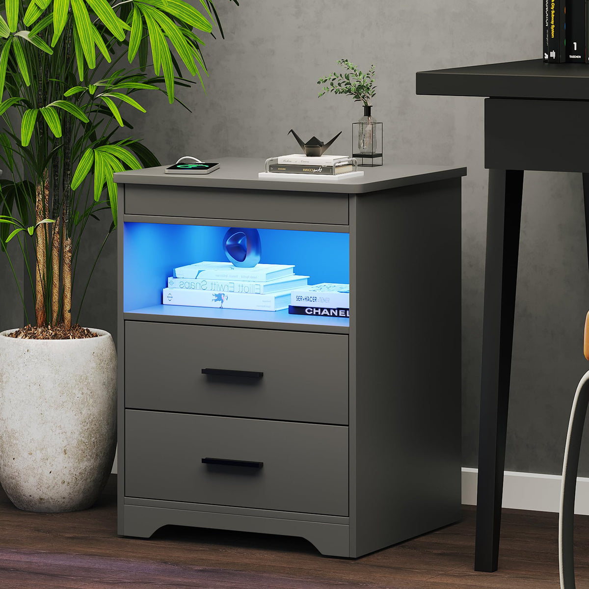 Nightstand with Concealment Gun Drawer & Charging Station