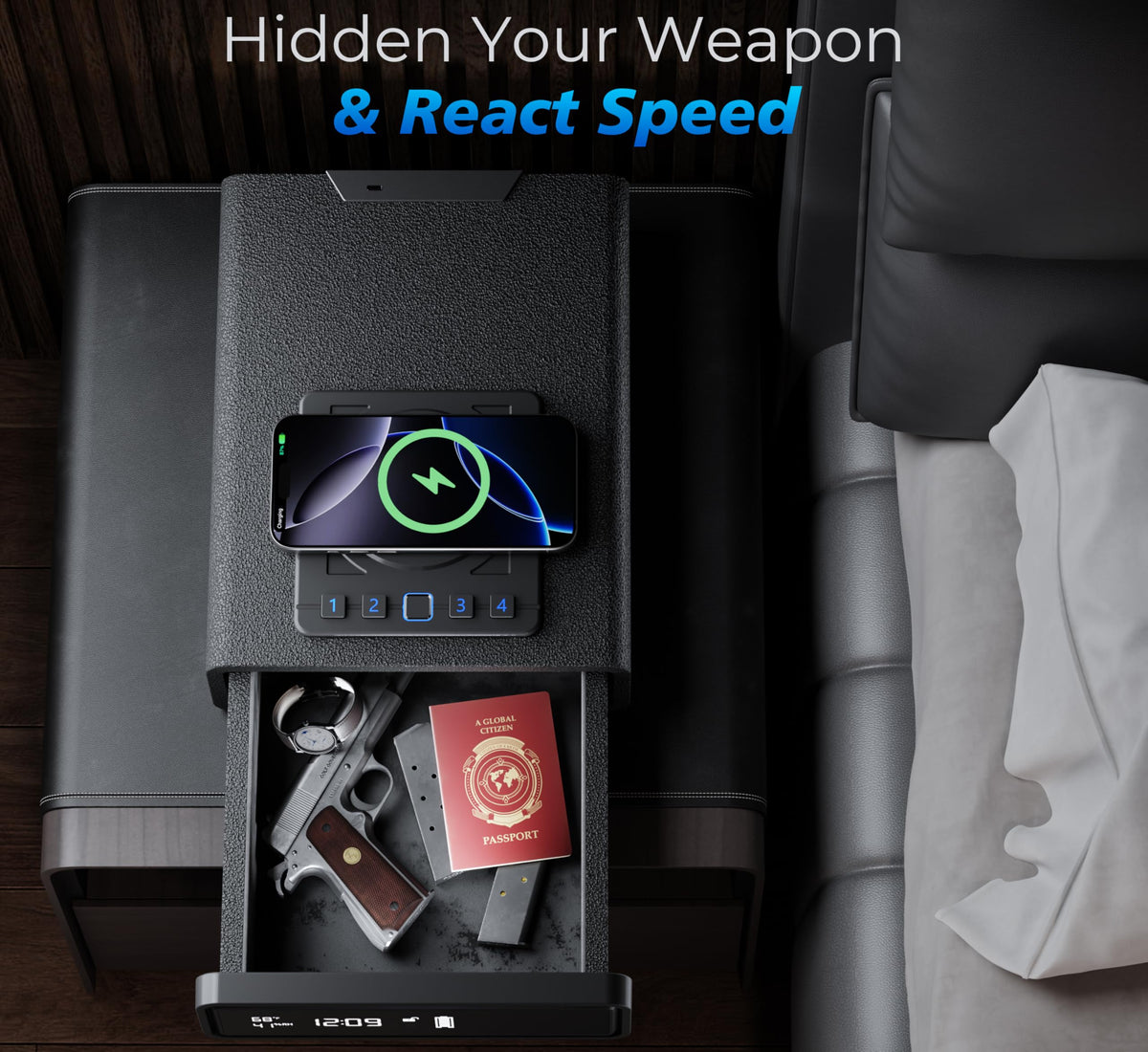Biometric Nightstand Safe with Wireless Charging & LED Display Recently ...