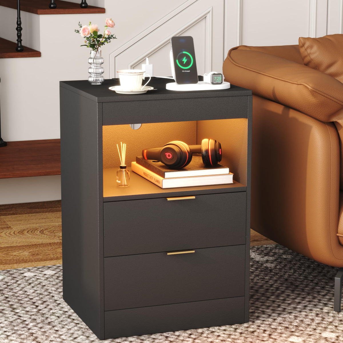 Nightstand with Gun Drawer, Invisible Lock & Charging – Black ...