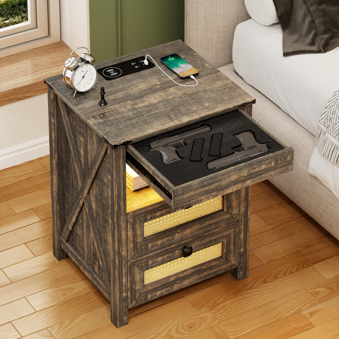 Night Stand with Gun Drawer Concealment Furniture | Secret Stashing